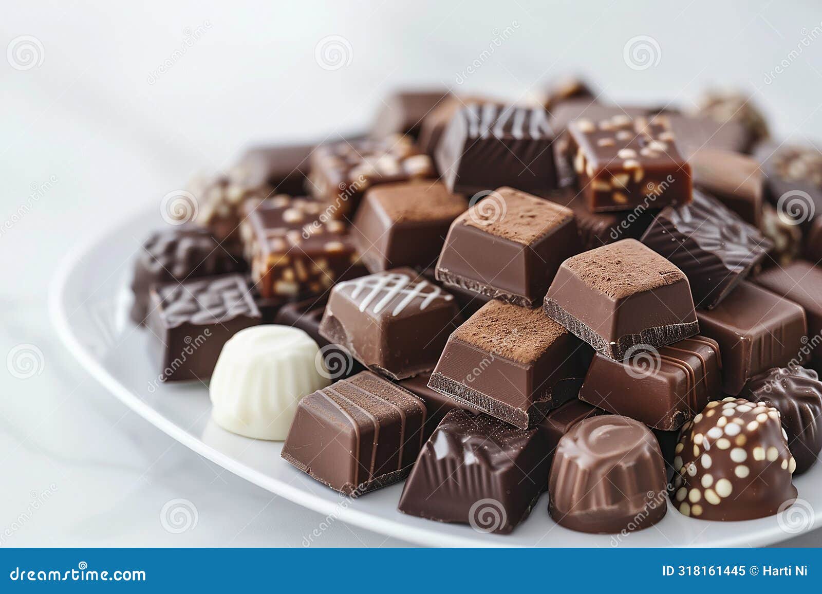 Generative AI Image of Pile of Chocolate Cube Candy in Plate Stock ...