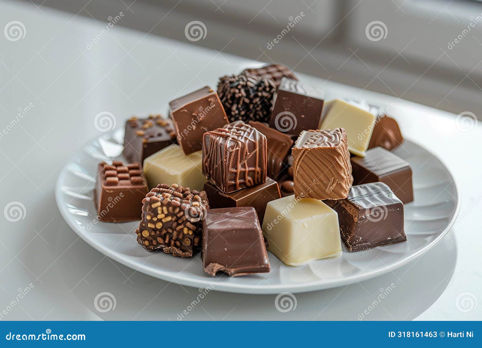 Generative AI Image of Pile of Chocolate Cube Candy in Plate Stock ...
