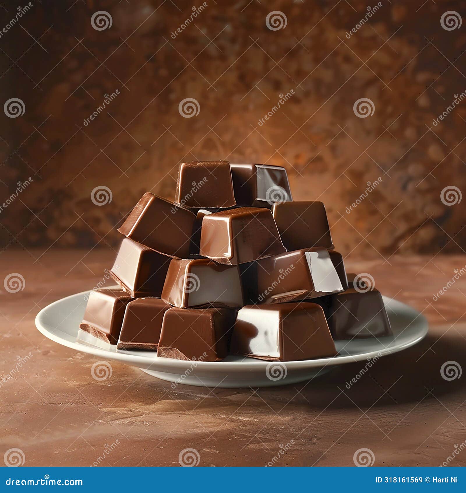 Generative AI Image of Pile of Chocolate Cube on White Plate Stock ...