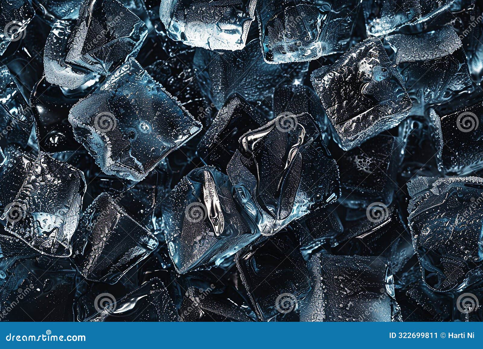 Generative AI Image of Pile of Cold Water Ice Cubes on Dark Background ...