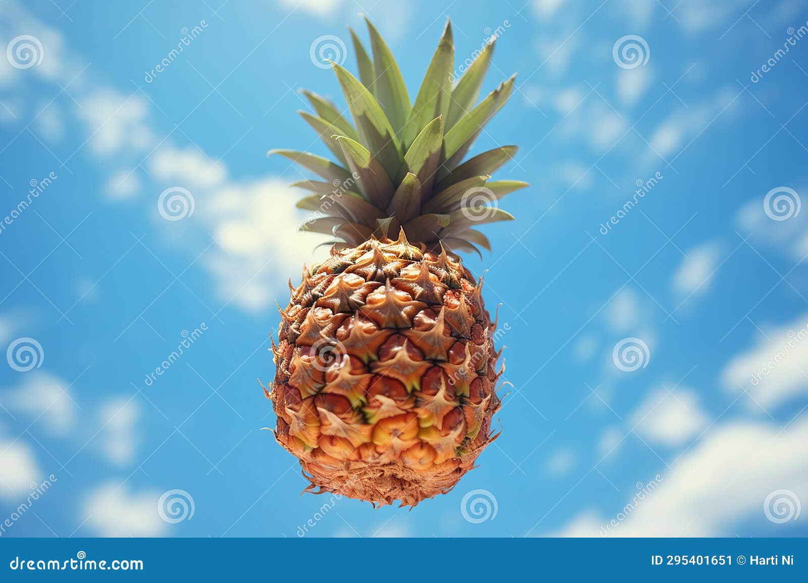 Generative AI Image of Pineapple Fruit Falling from the Bright Blue Sky ...