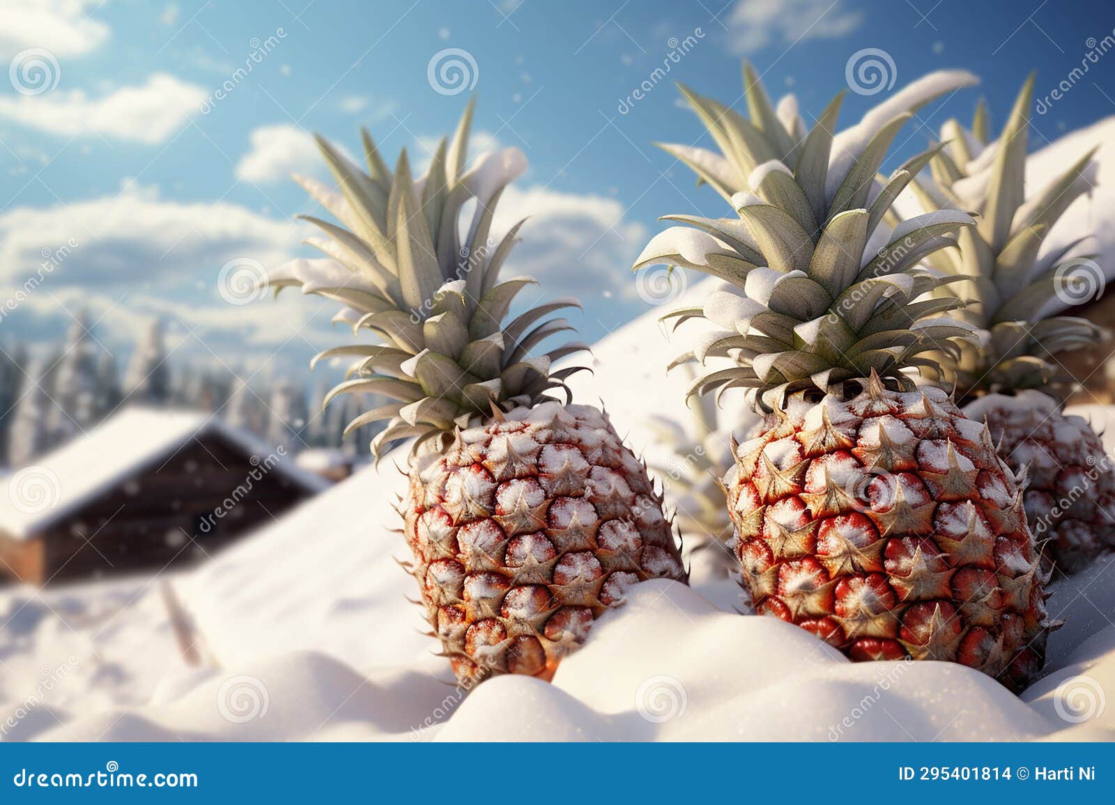 Generative AI Image of Pineapples Fruit with Winter Snow Scenery Stock ...