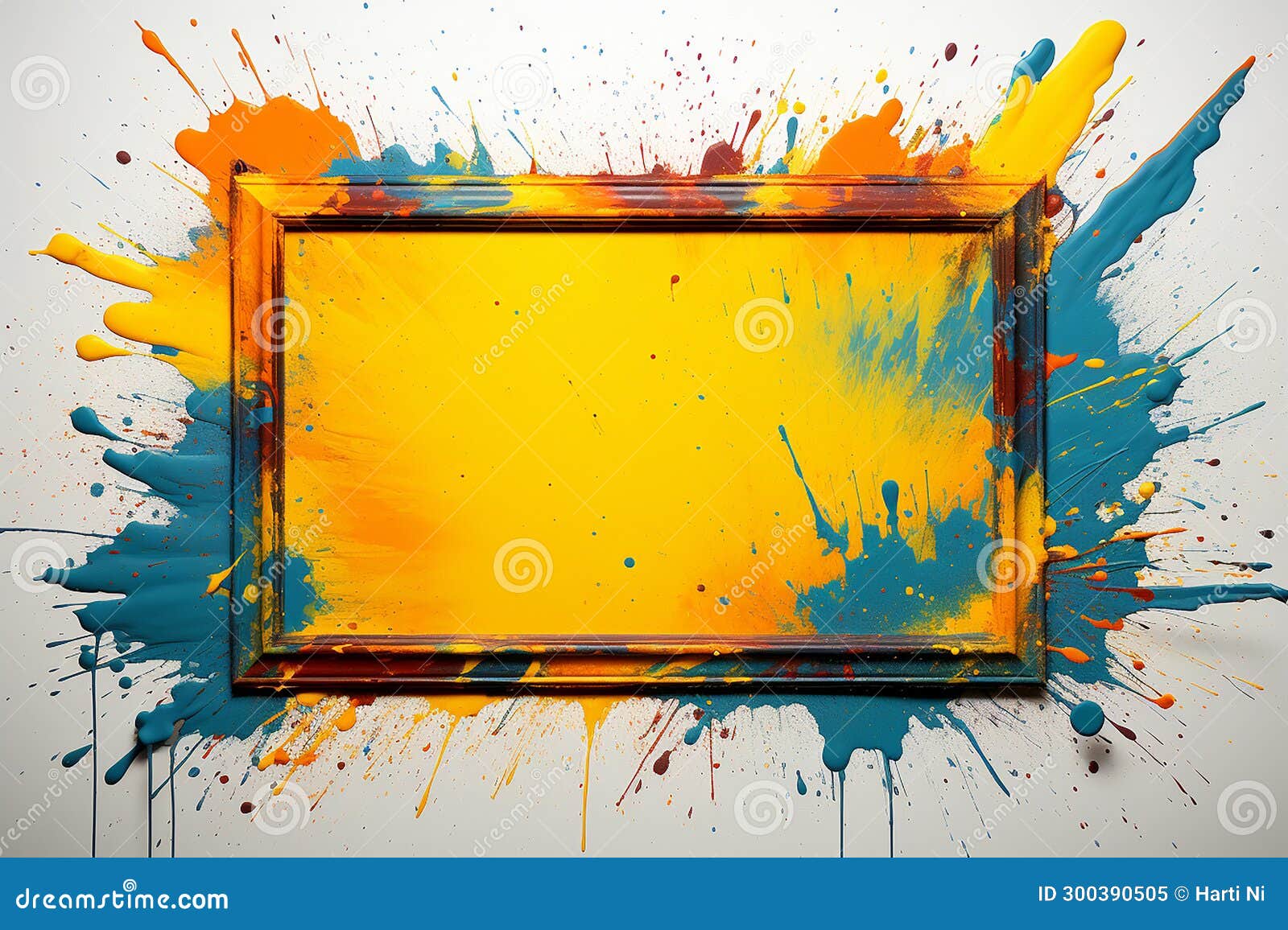 Generative AI Image of Rectangle Frame with Blue Yellow Paint Splatter ...