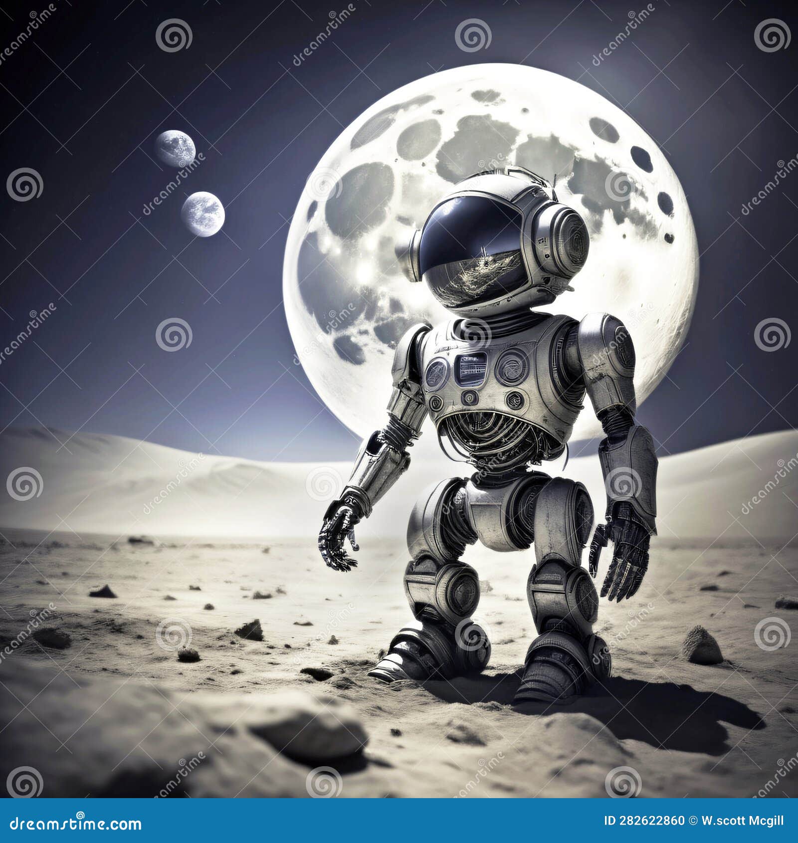 Generative AI Image Robot on Moon Stock Illustration - Illustration of ...