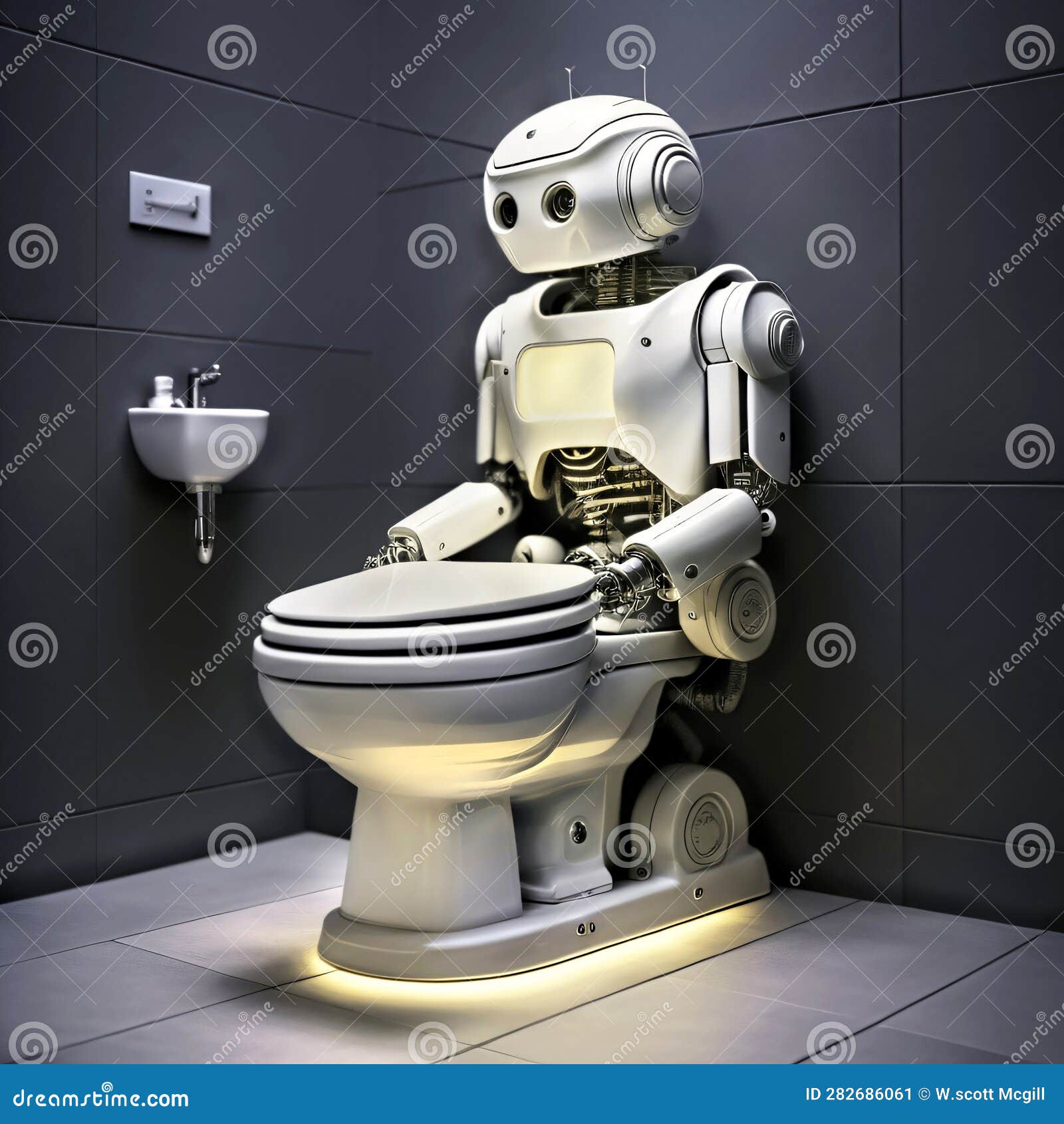 Generative AI Image of Robot on Toilet Stock Image - Image of cyborg ...