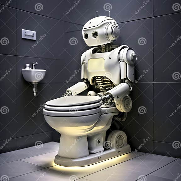 Generative AI Image of Robot on Toilet Stock Image - Image of cyborg ...