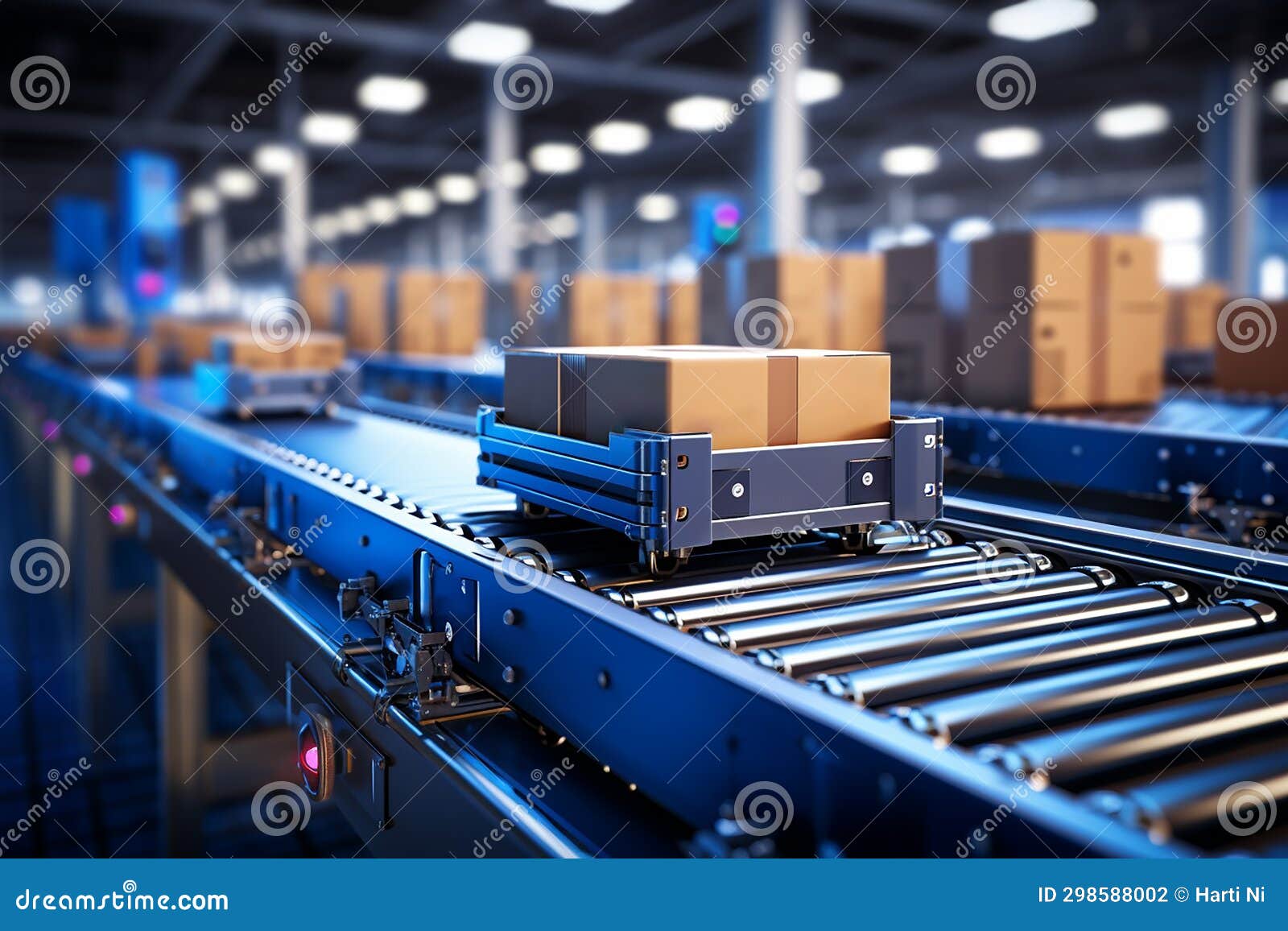 Generative AI Image of Roller Conveyor System for Moving Cardboard ...