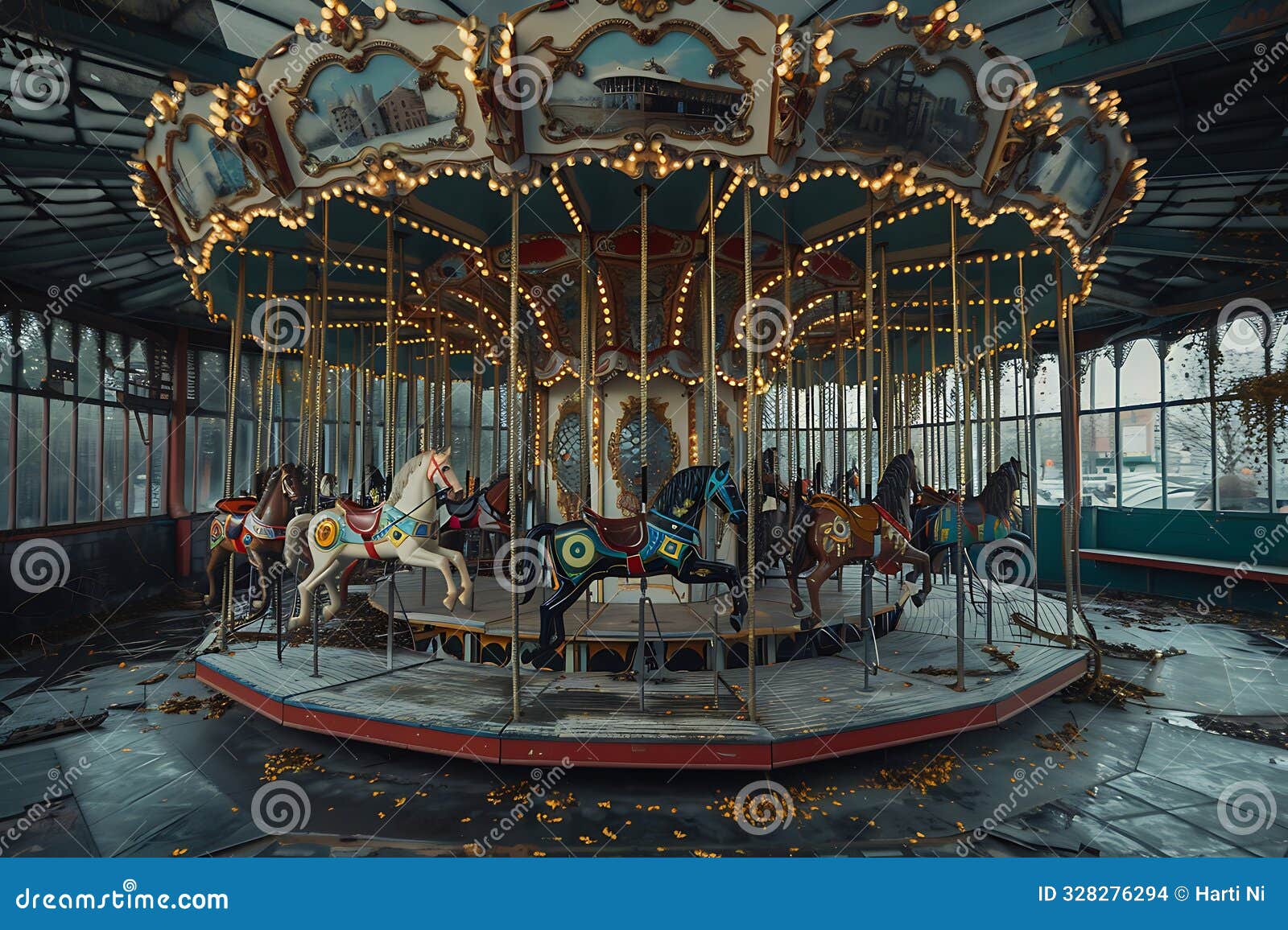 Generative AI Image of Rusty Old Broken Carousel at Abandoned Amusement ...