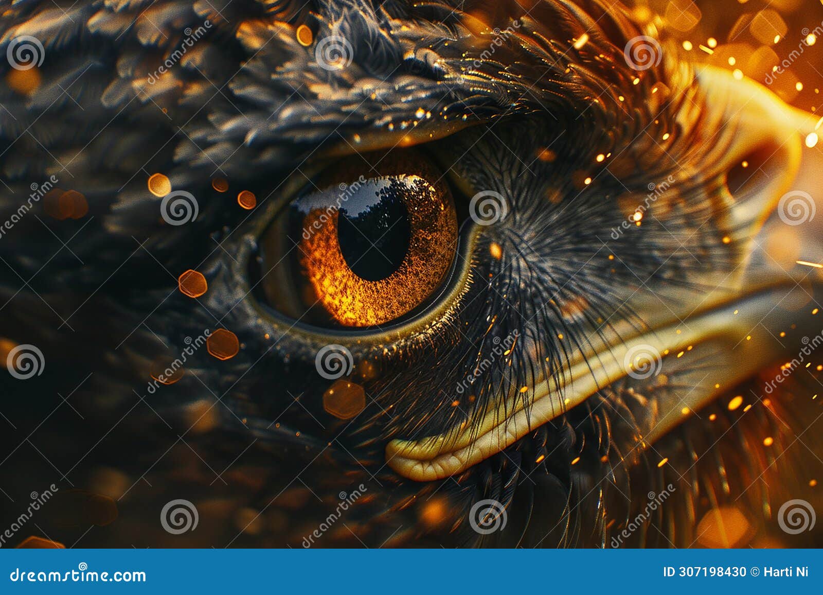 Generative AI Image of Sharp Eye Vision of Eagle Bird with Golden Bokeh ...