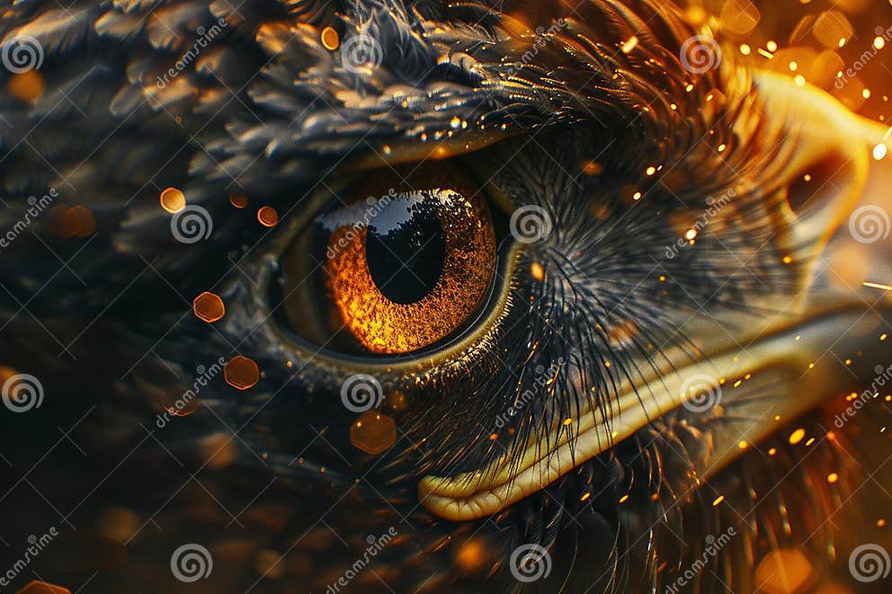 Generative AI Image of Sharp Eye Vision of Eagle Bird with Golden Bokeh ...