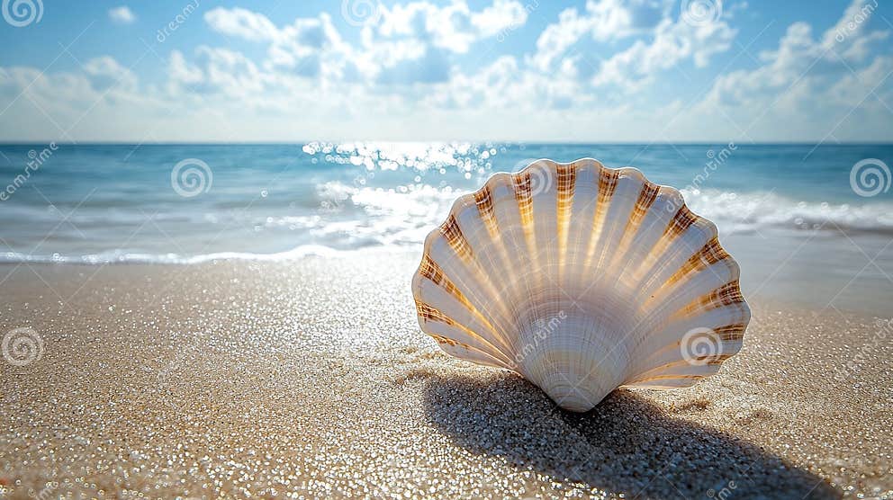 Generative AI Image of Shell on a Beach Landscape in Summer Stock ...