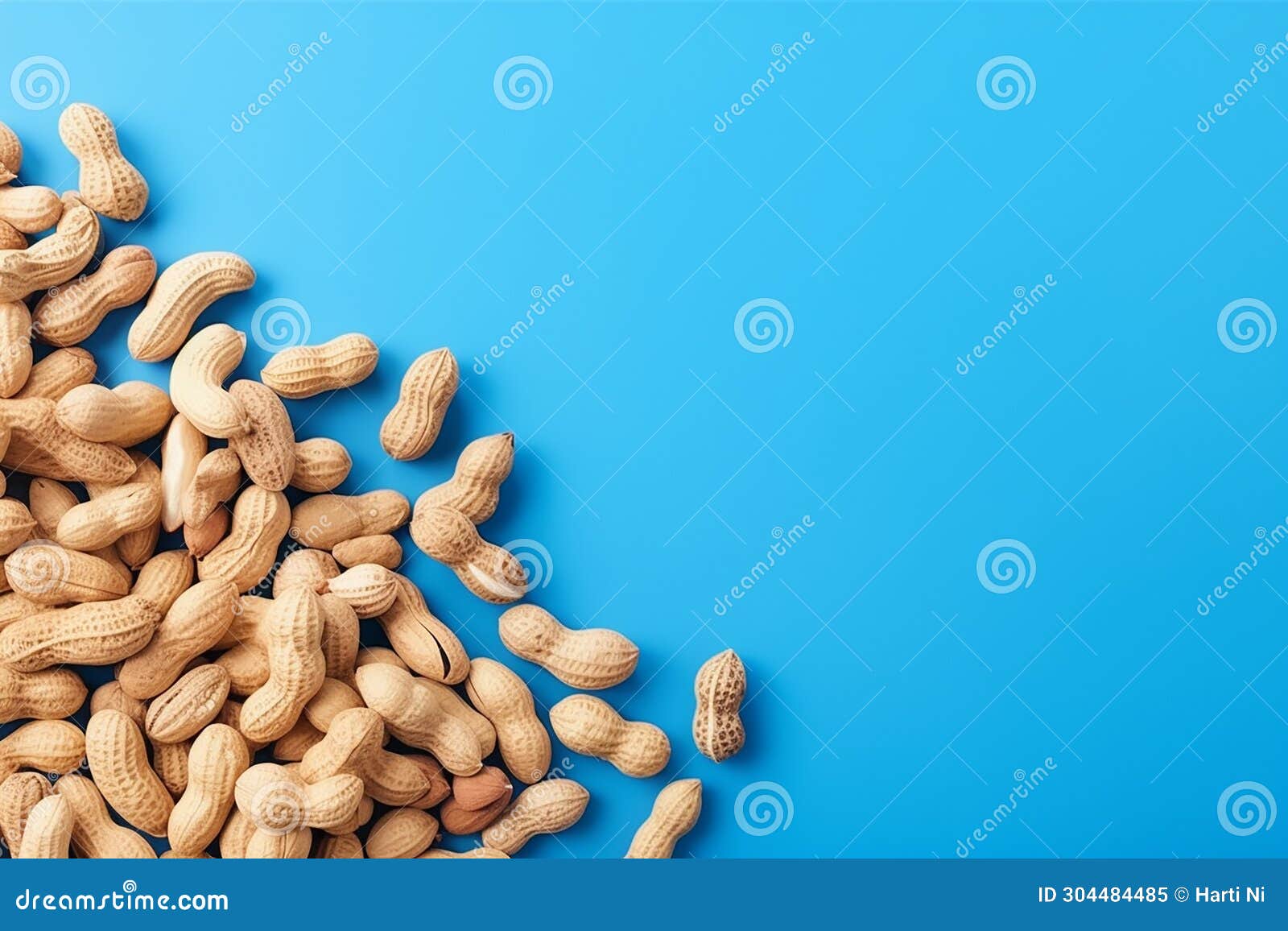 Generative AI Image of Shell Peanuts with Blank Space on Blue ...