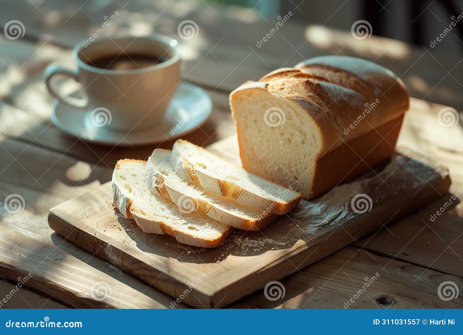 Generative AI Image of Sliced Wheat Bread with a Cup of Coffee on a ...