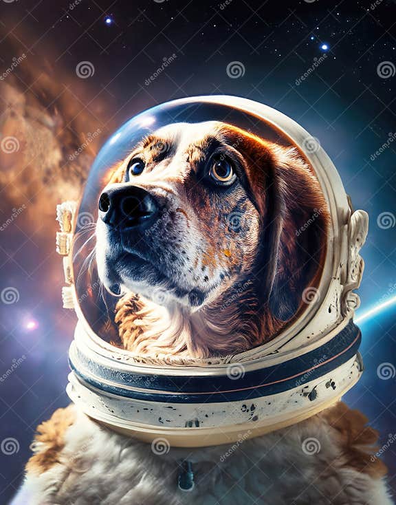Generative AI Image of Space Dog in Outer Space Stock Illustration ...