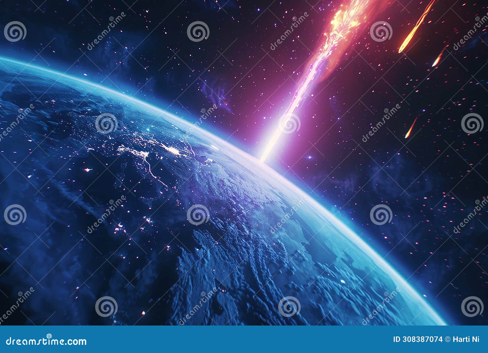 Generative AI Image of Space Landscape of Comet Meteor Falling To Earth ...