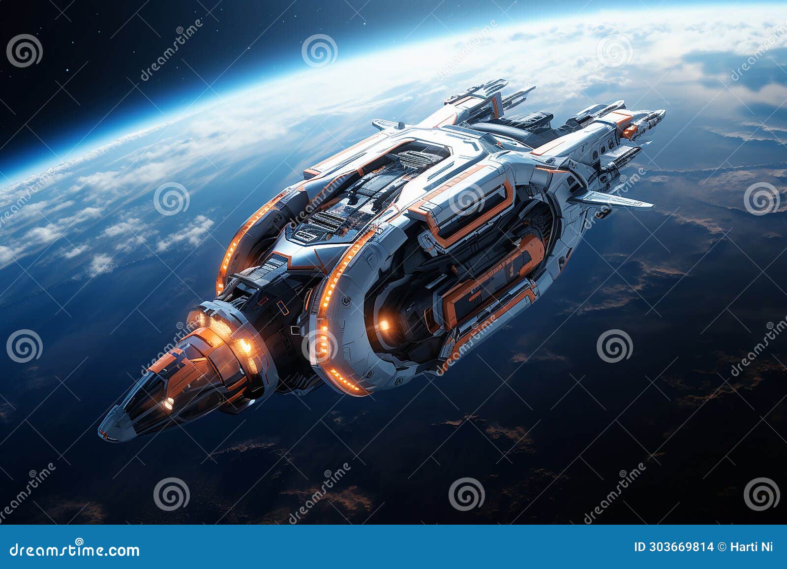 Generative AI Image of Space Travel Vehicle Orbiting Planet with ...