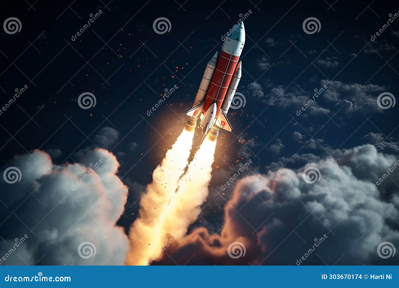 Generative AI Image of Spaceship Rocket Flying in Blue Sky with Hot ...