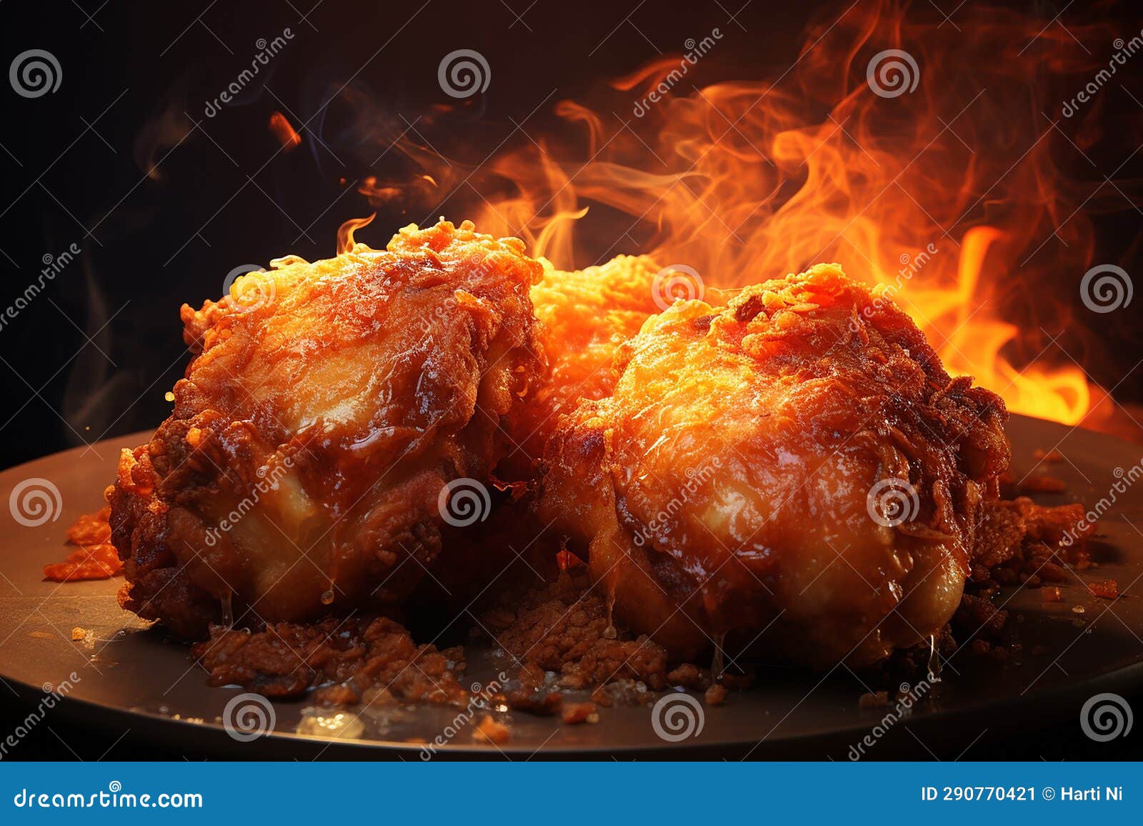 Generative AI Image of Spicy Fried Chicken with Hot Fire Looks ...