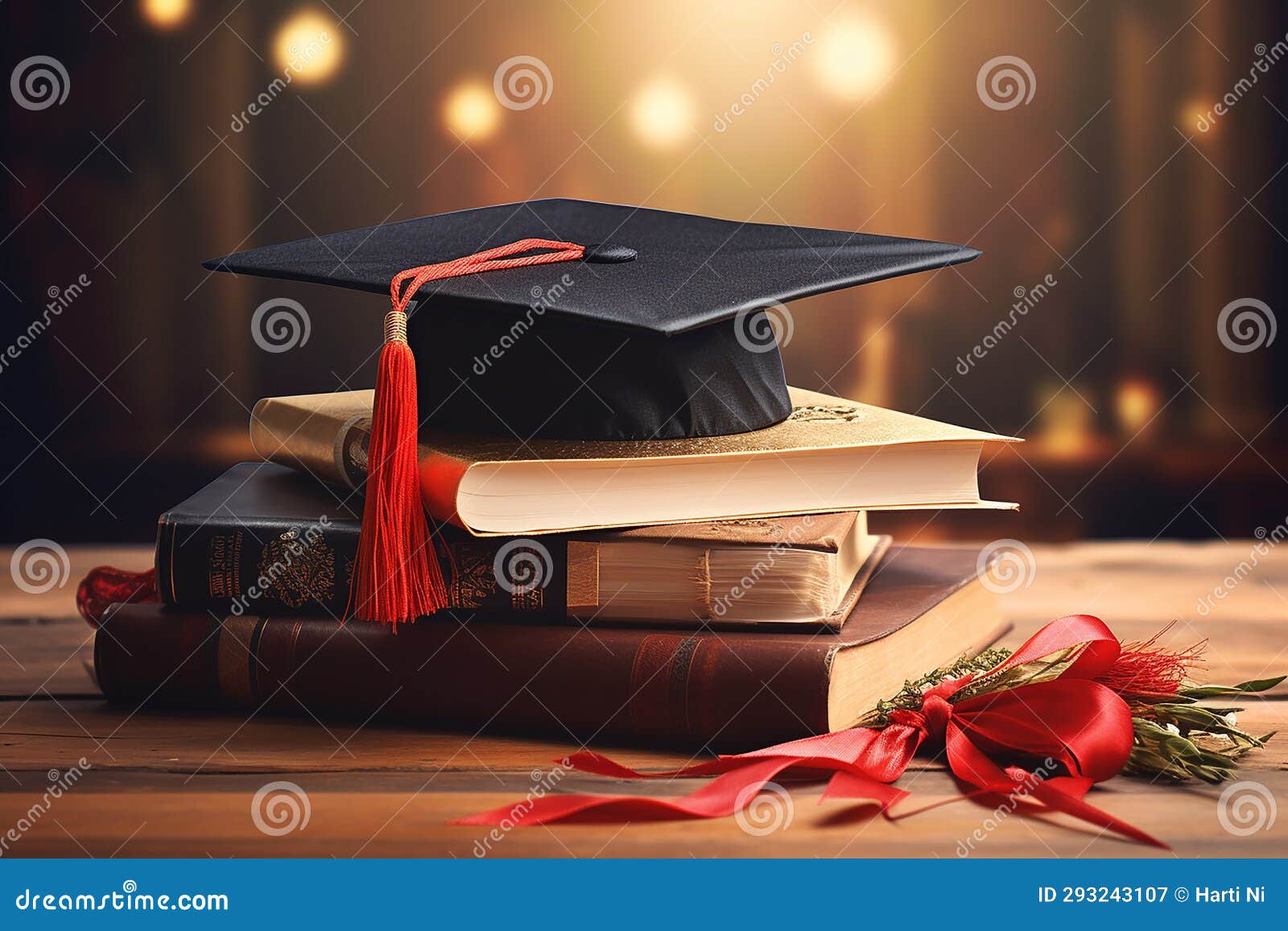 Generative AI Image of Stack of Literature Books with Graduation Cap on ...