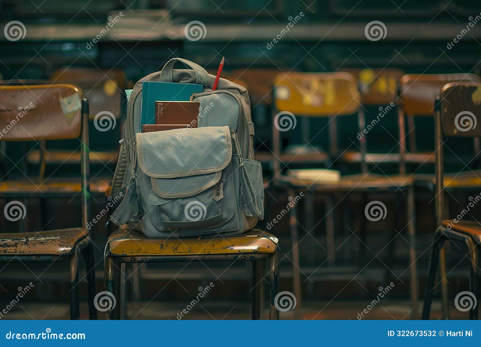 Generative AI Image of Stationery Books in Backpack Bag on Ancient ...