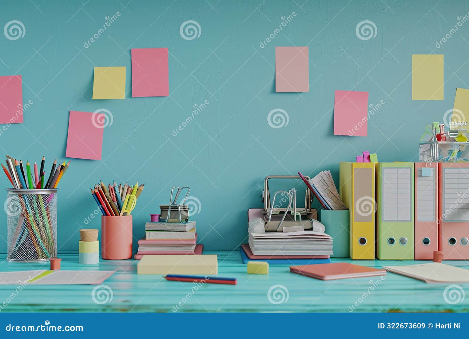 Generative AI Image of Stationery Sticky Notes Pencils Books on Study ...