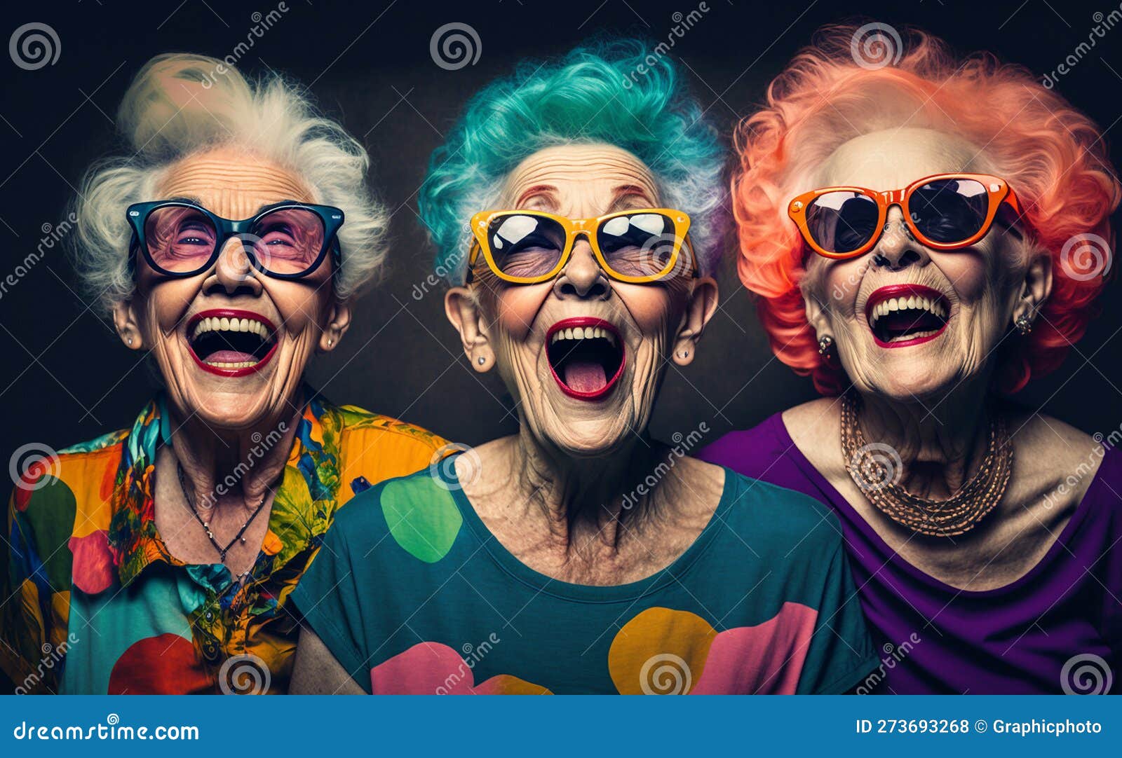 Generative AI Image of Three Old Ladies Laughing Stock Illustration ...