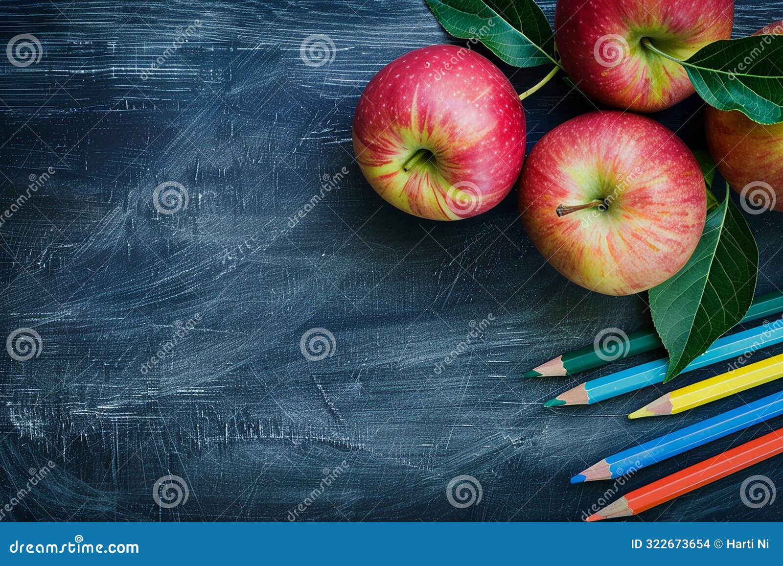 Generative AI Image of Top View of Apple with Colored Pencils with Copy ...