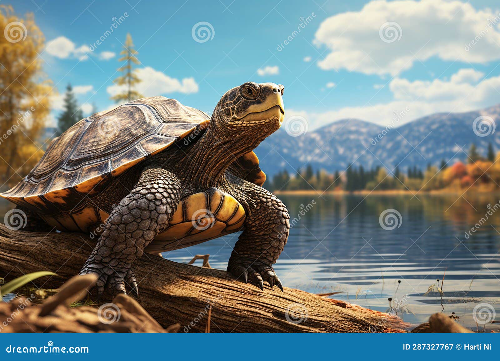Generative AI Image of a Tortoise Standing in Lakeside with Beautiful ...