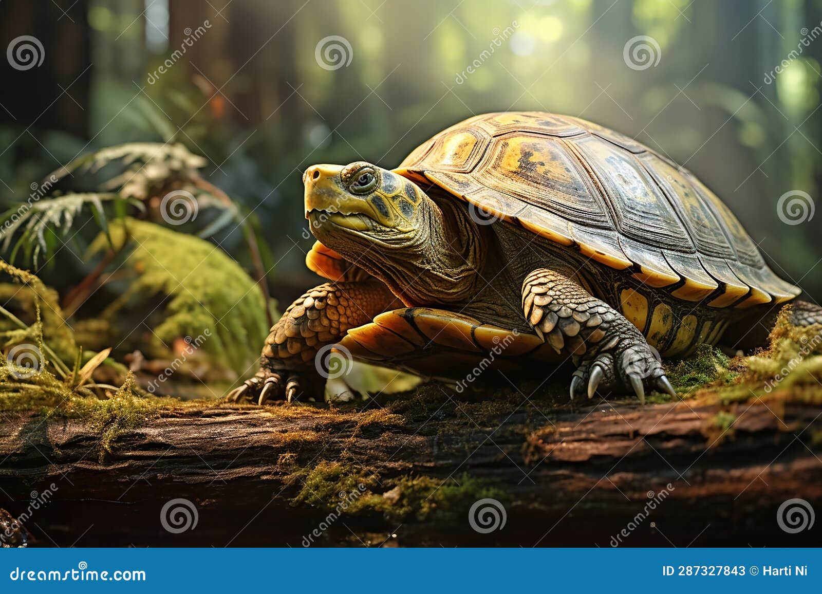 Generative AI Image of a Tortoise Standing on a Tree Branch in Forest ...