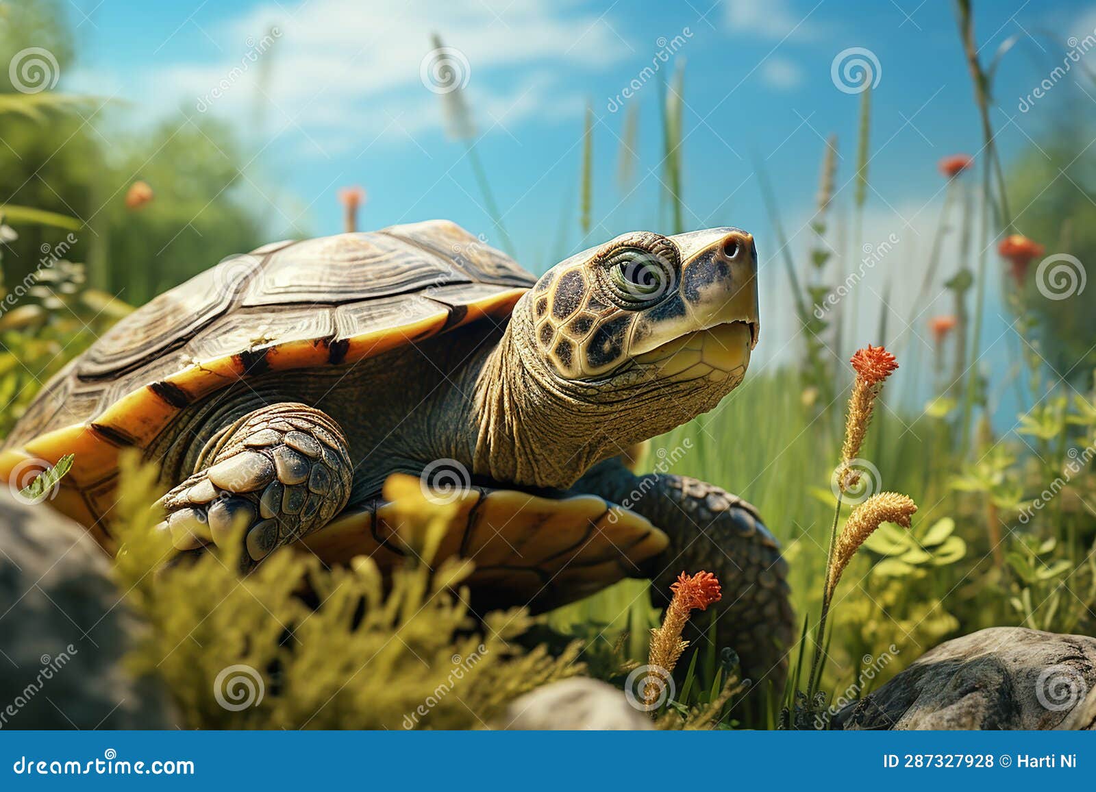 Generative AI Image of a Tortoise Walking in the Green Grass at Bright ...