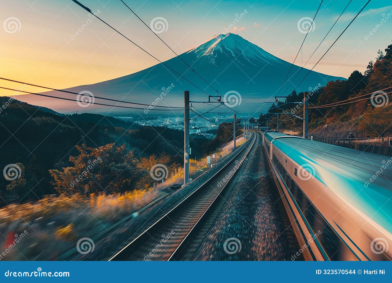 Generative AI Image of Train Passing Railway Track with Mountain Nature ...