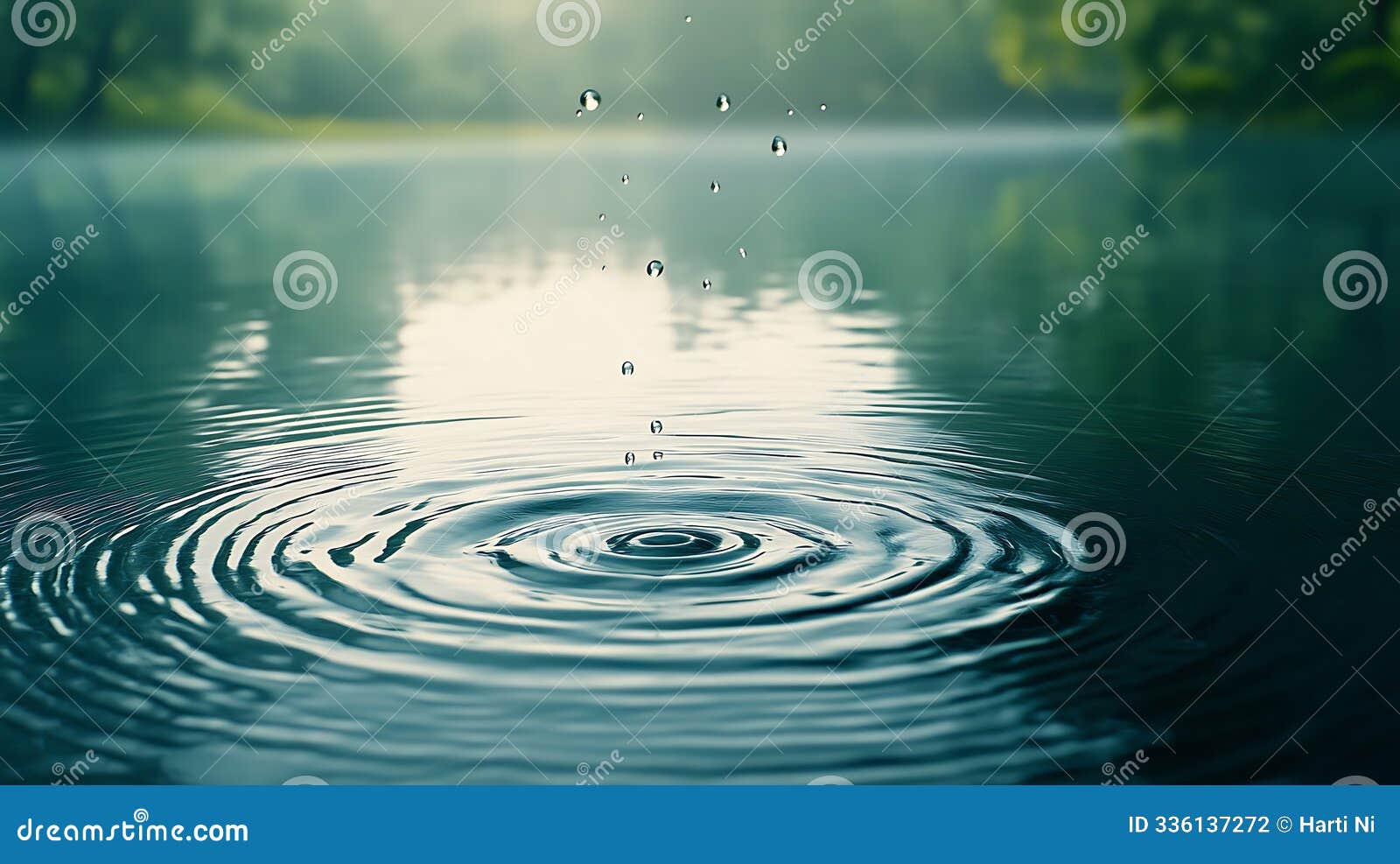 Generative AI Image of Tranquil Calm Water Drop Fall Ripple Nature with ...