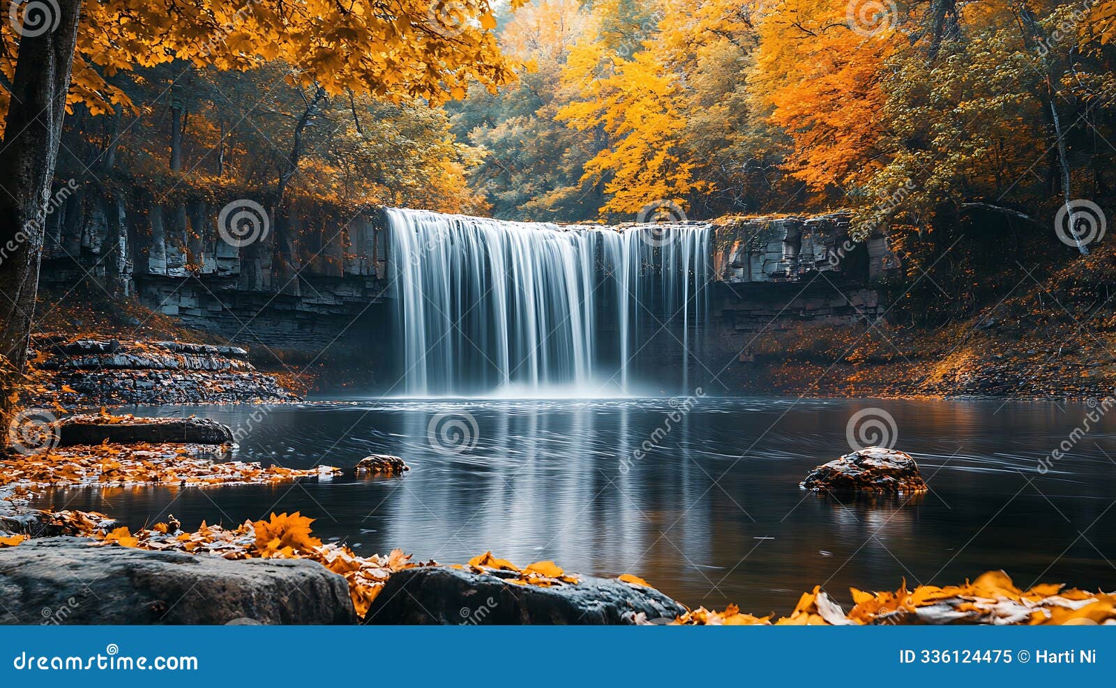 Generative AI Image of Tranquil Waterfall in the Maple Tree Forest at ...