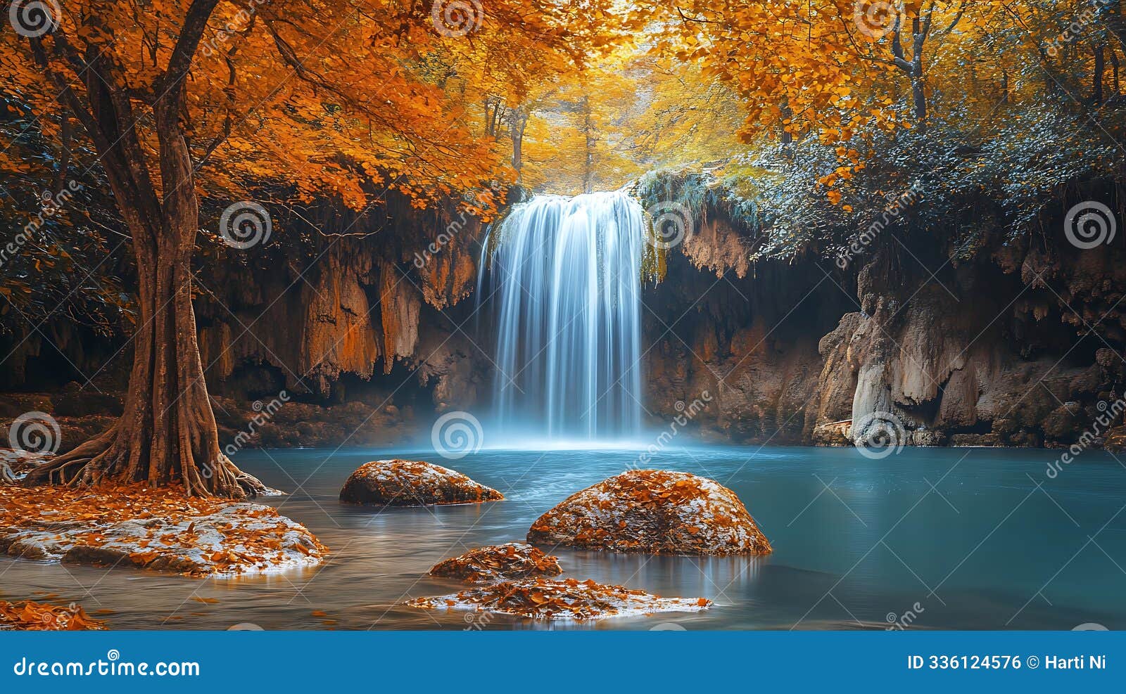 Generative AI Image of Tranquil Waterfall in the Maple Tree Forest at ...