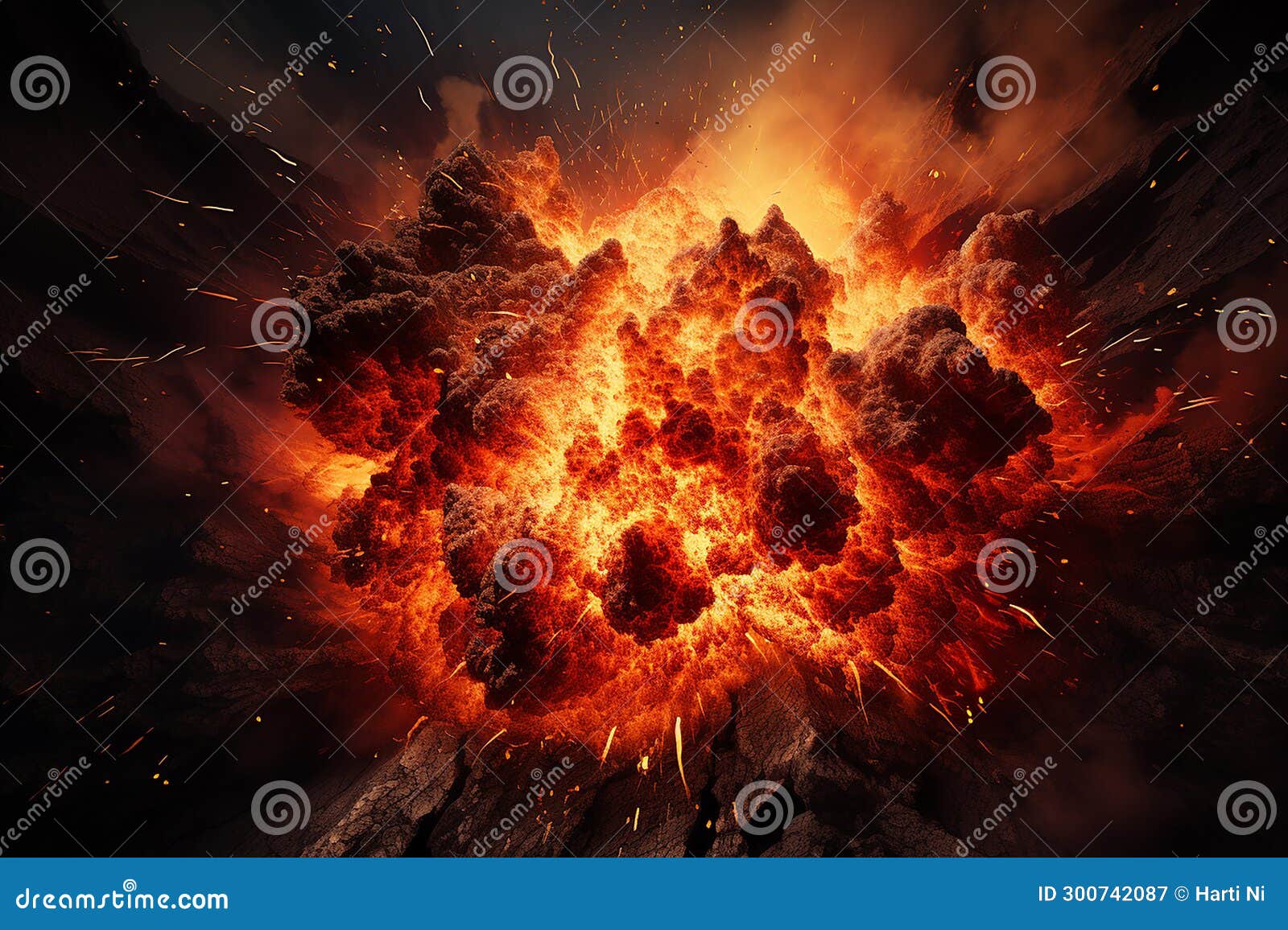 Generative AI Image of Volcanic Explosion with Burning Fire Flame Stock ...