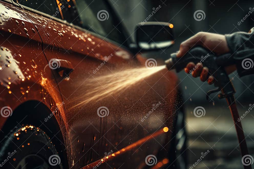 Generative AI Image of Washing Car Using Water Spray from Pressure ...