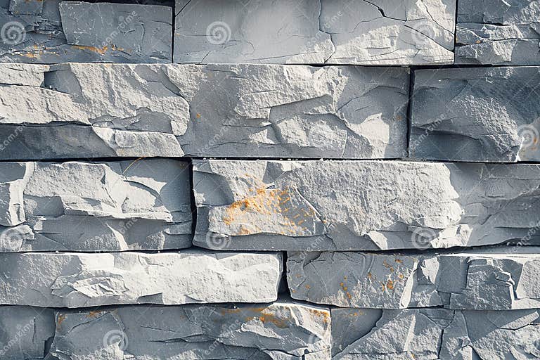 Generative AI Image of White Natural Stone Wall with Rectangle Grid ...