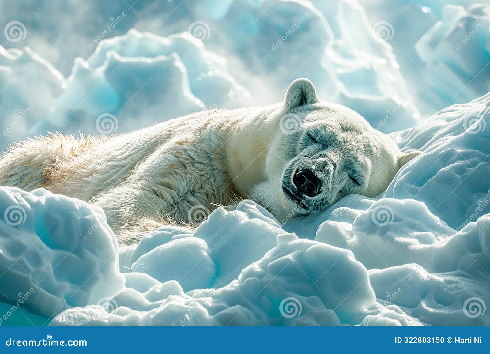Generative AI Image of White Polar Bear Sleeping on Iceberg in Pole in ...
