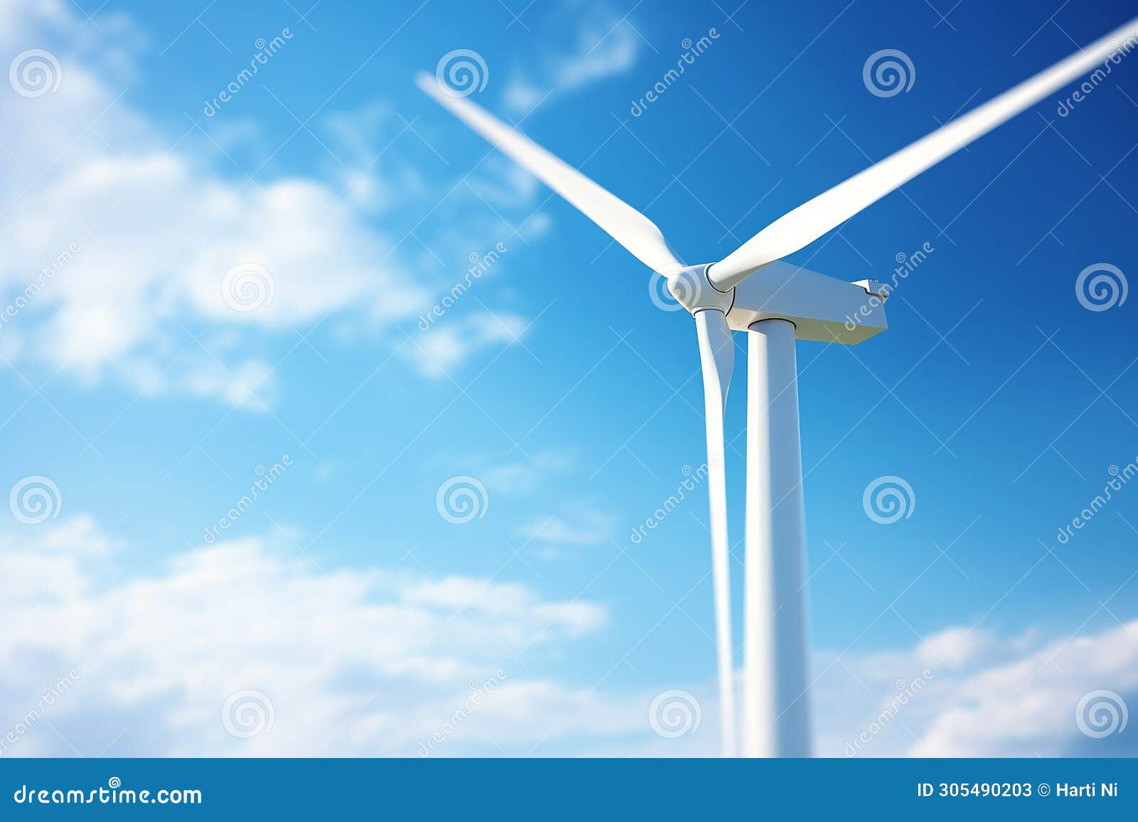 Generative AI Image of White Windmill Wind Turbine Rotating in Blue Sky ...