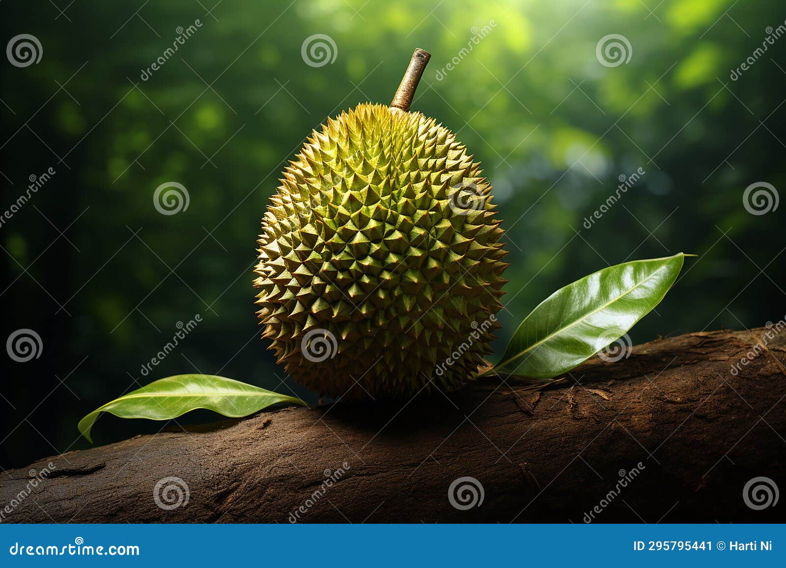 Generative AI Image of Whole Durian Fruit on Tree Trunk in Garden Stock ...