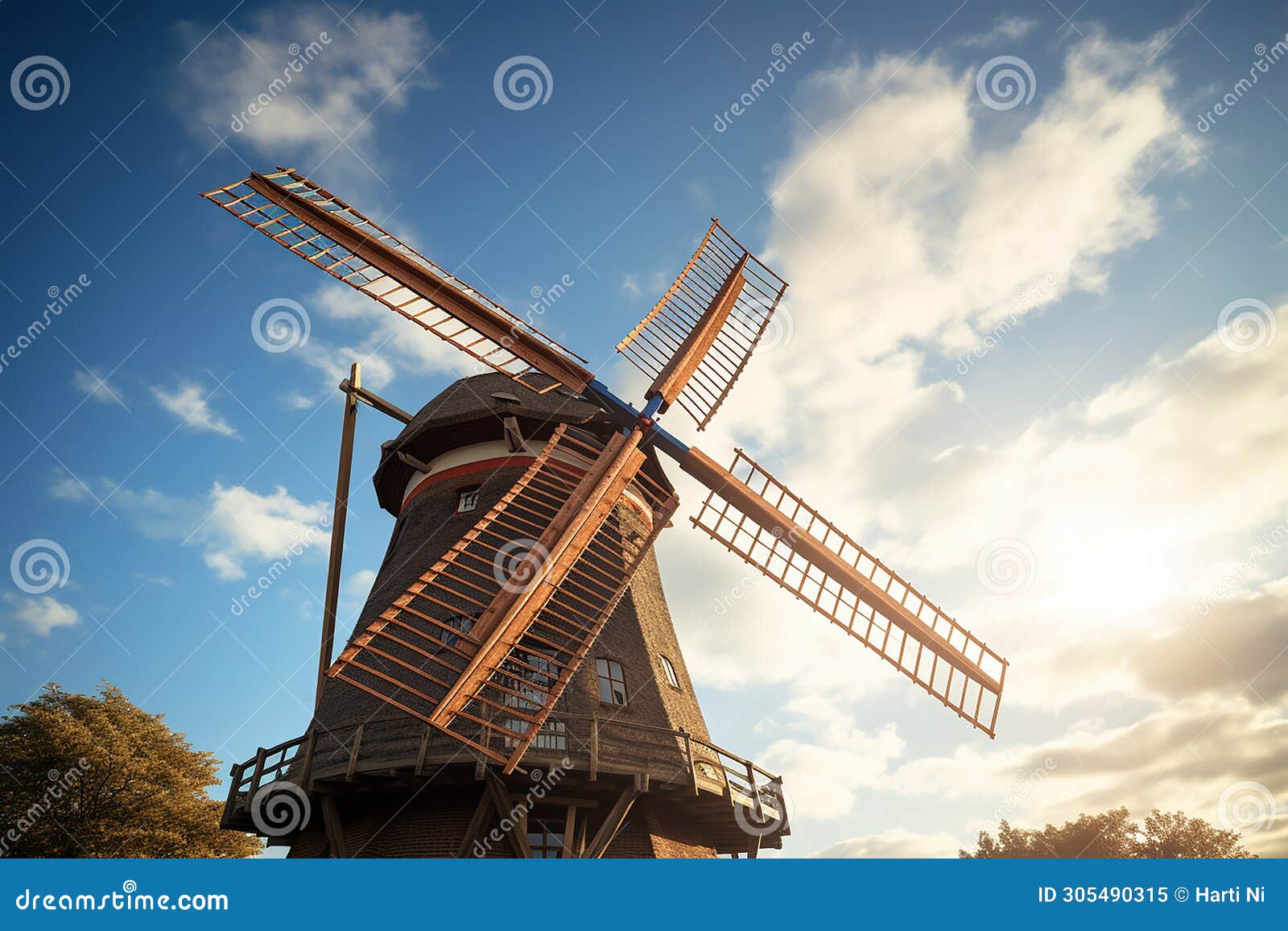 Generative AI Image of Windmill on the Tower Building for Wind Power ...