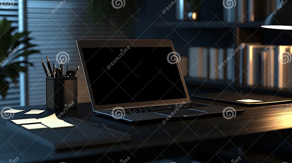 Generative AI Image of Workspace with Opened Laptop and Tasks Document ...