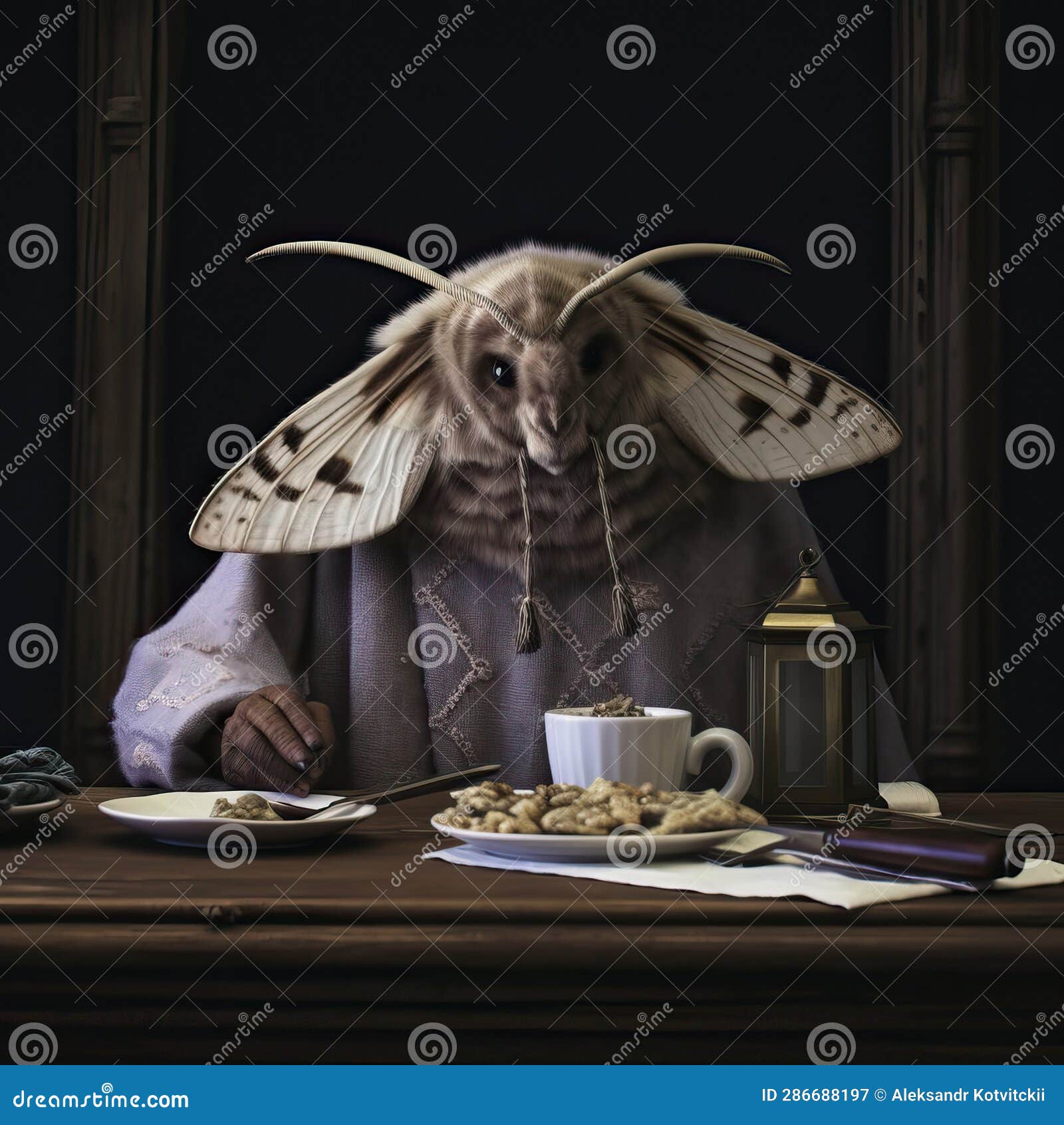 Generative AI Insect Moth Transformed into a Humanoid Figure, Sitting ...