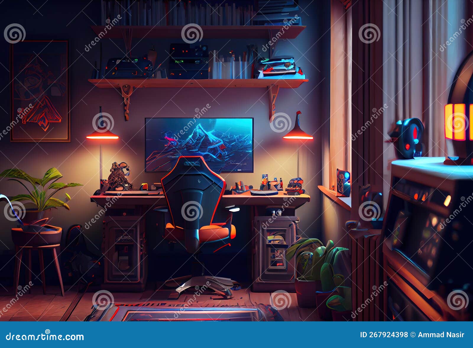 Interior of a Pc Gamer Room, Generative Ai Stock Illustration ...