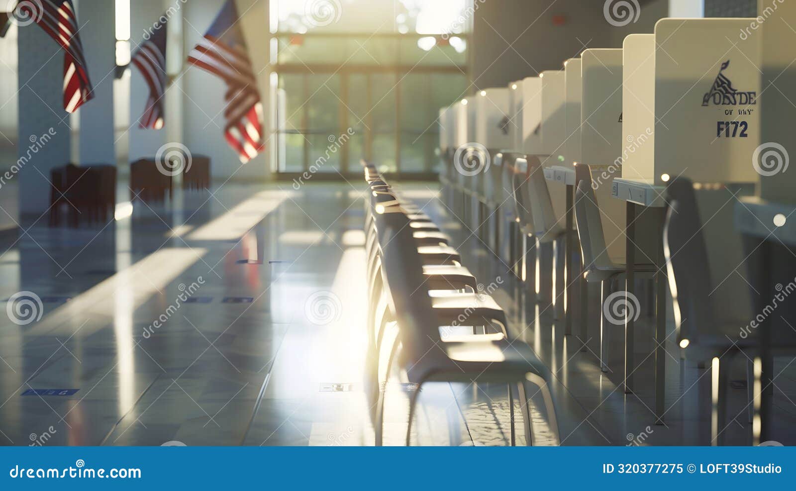 Generative AI Interior of an Empty Polling Place in the US Row of Empty ...
