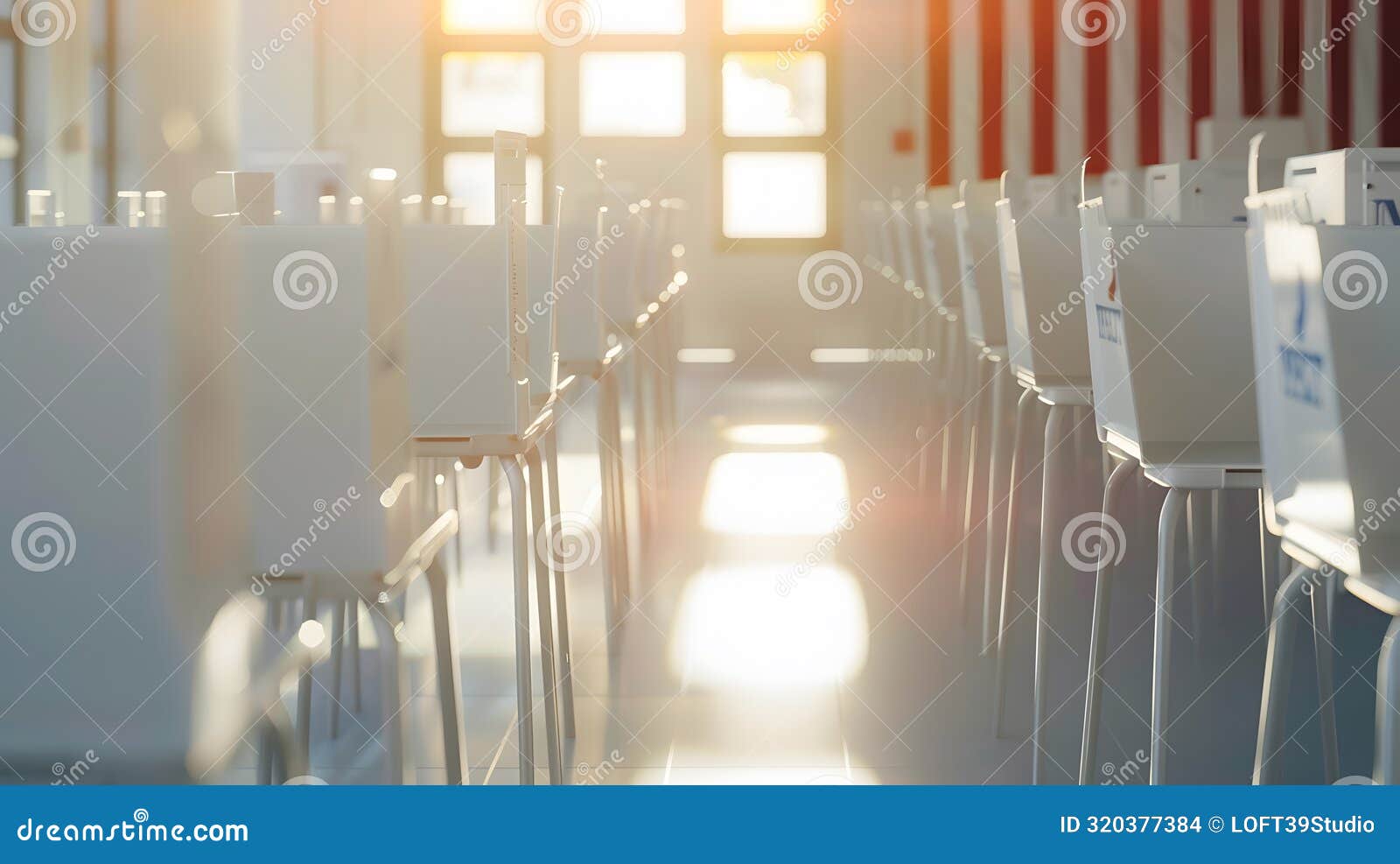 Generative AI Interior of an Empty Polling Place in the US Row of Empty ...