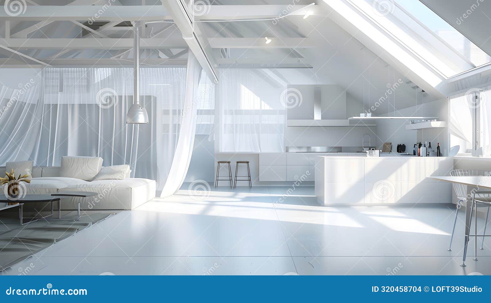 Generative AI Interior of Modern Luxury Apartment Empty Attic Kitchen ...