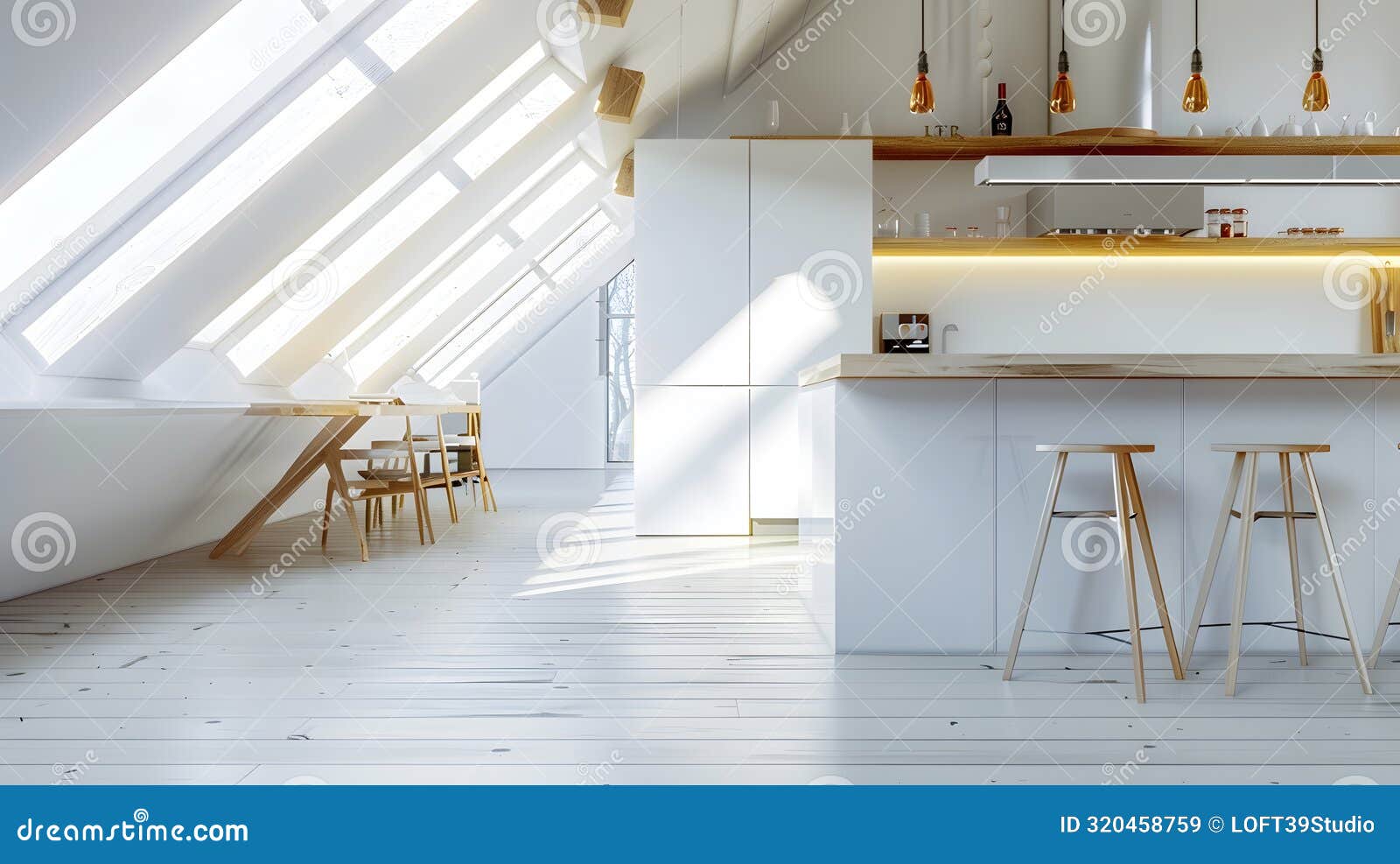 Generative AI Interior of Modern Luxury Apartment Empty Attic Kitchen ...