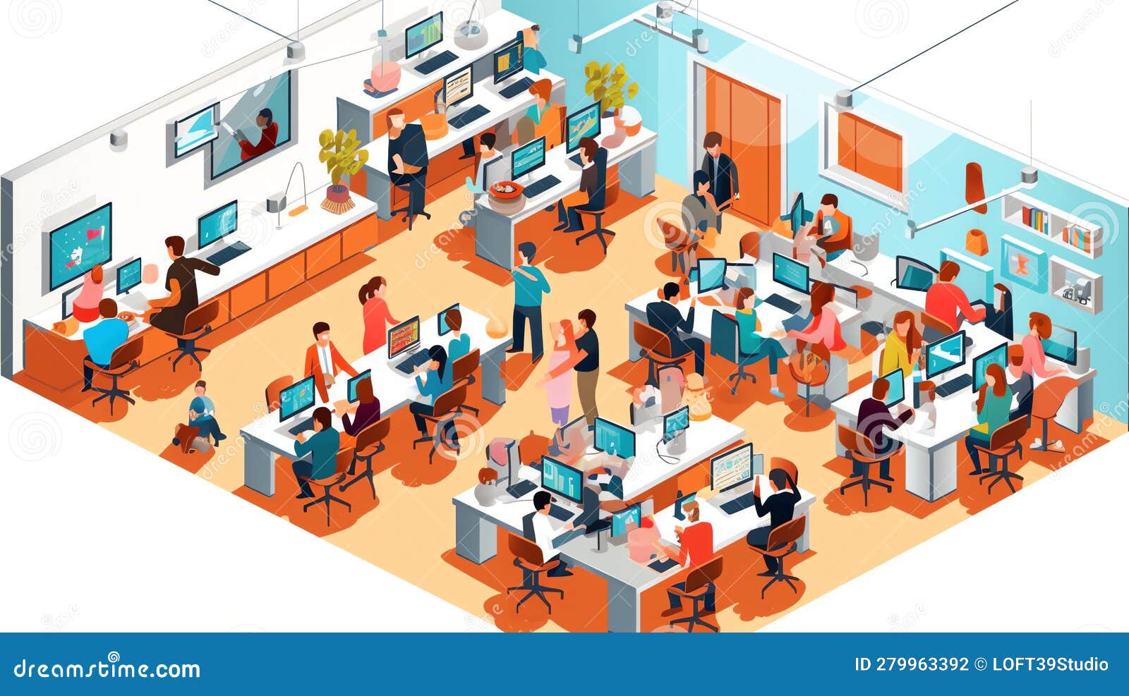 Generative AI Isometric Computer Classroom with- Stock Illustration ...