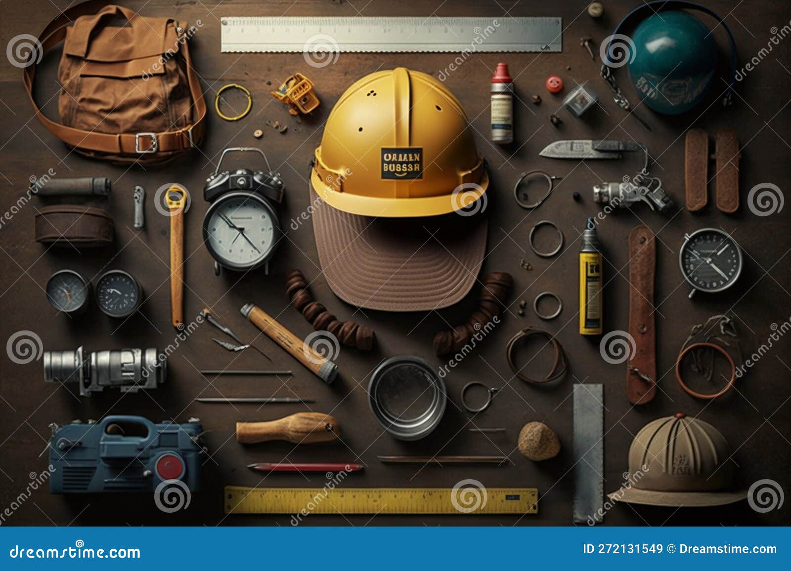 Generative AI Labour Day Flat Lay Workers Tools Stock Illustration ...